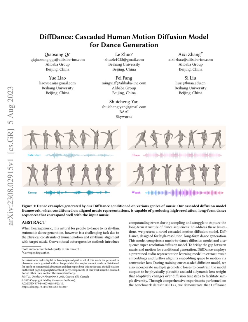 DiffDance: Cascaded Human Motion Diffusion Model for Dance Generation ...
