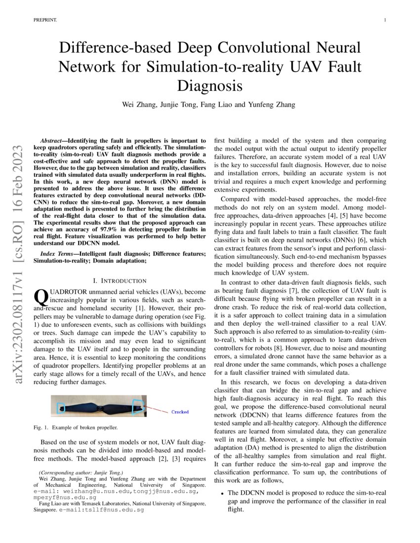 Difference-based Deep Convolutional Neural Network for Simulation-to-reality UAV Fault Diagnosis ...