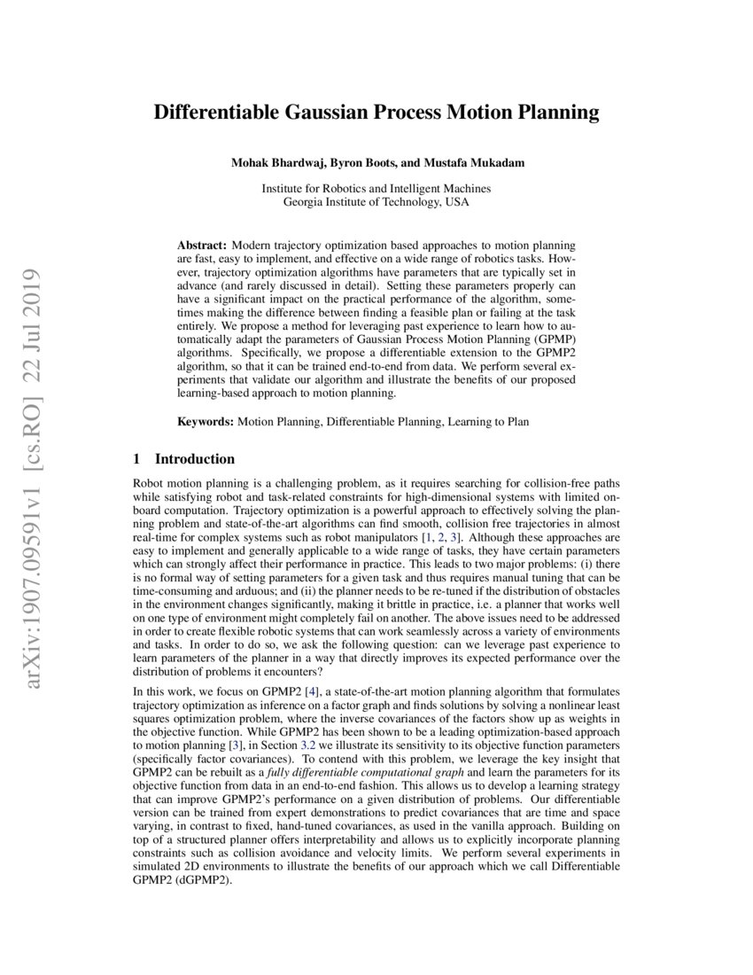 Differentiable Gaussian Process Motion Planning Deepai