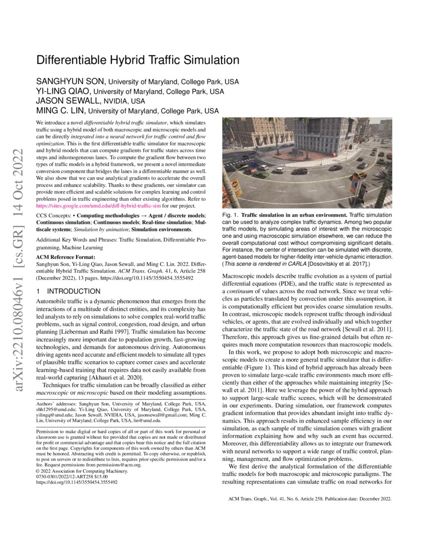 Differentiable Hybrid Traffic Simulation Deepai