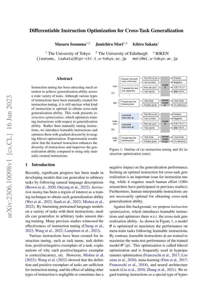 Differentiable Instruction Optimization For Cross Task Generalization Deepai