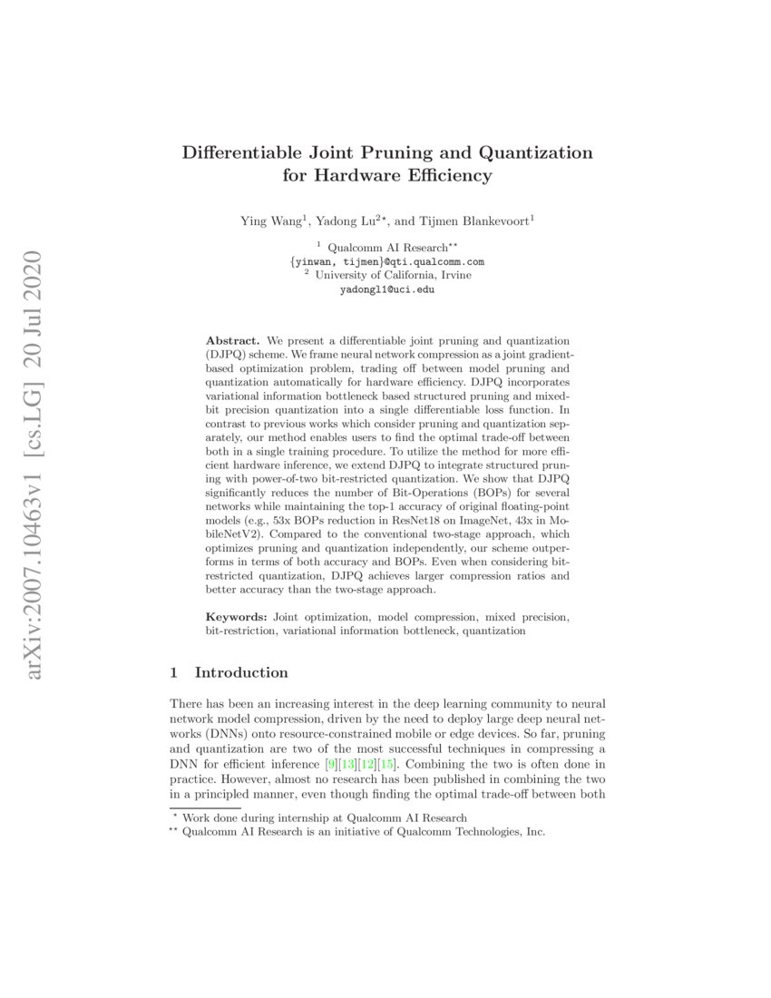 Differentiable Joint Pruning and Quantization for Hardware Efficiency | DeepAI