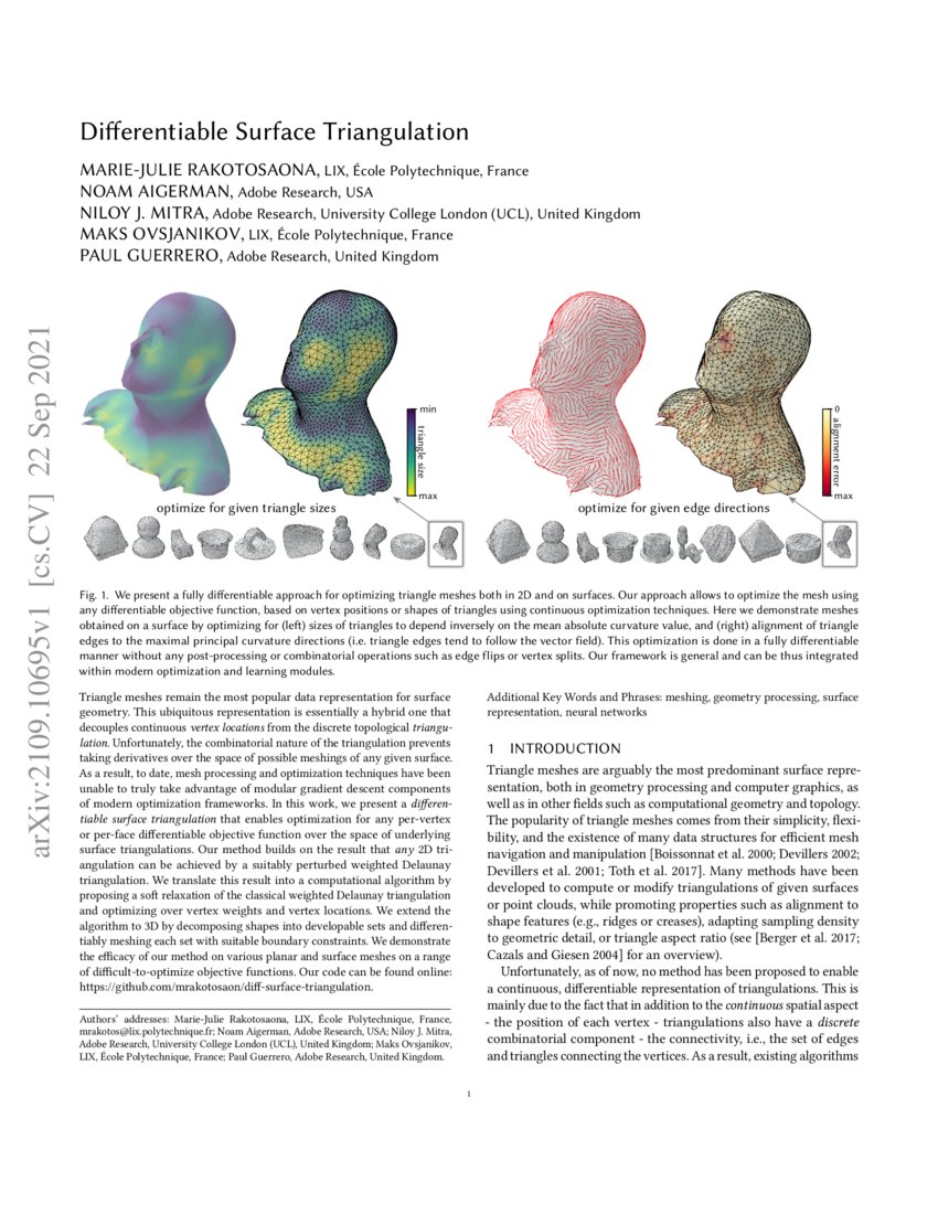Differentiable Surface Triangulation | DeepAI