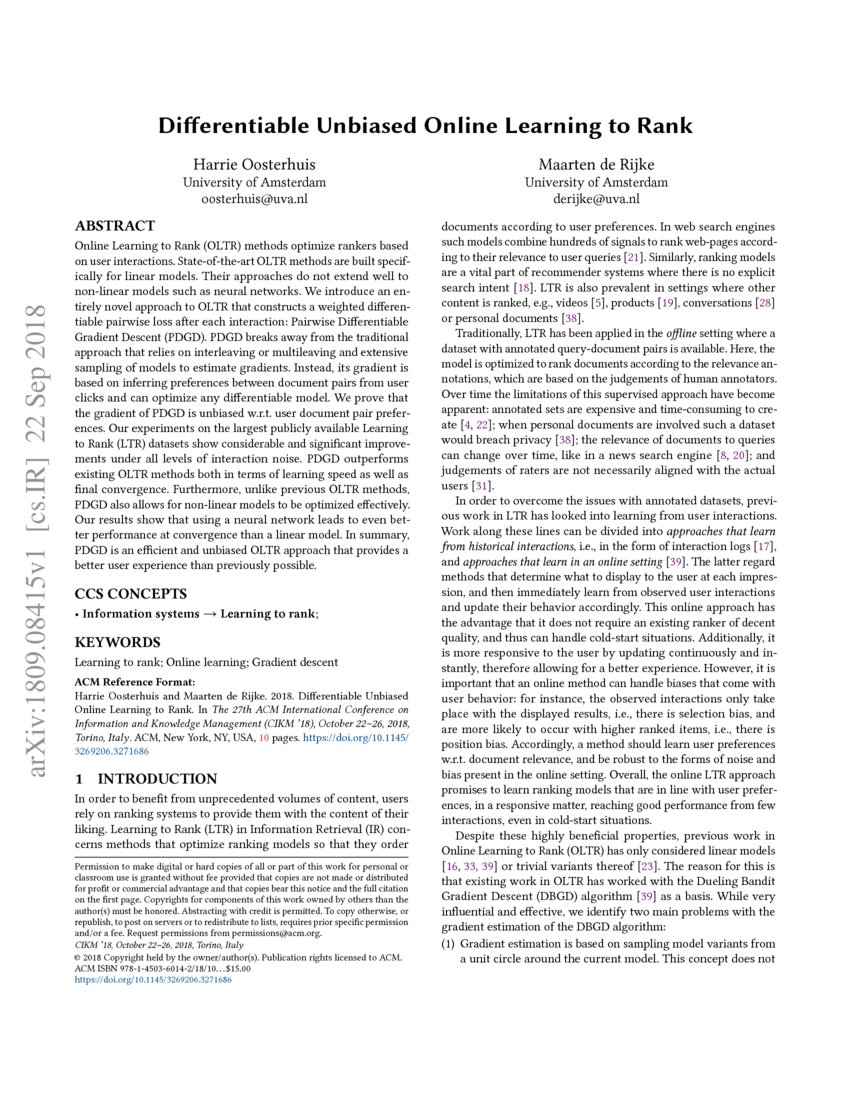 Differentiable Unbiased Online Learning to Rank | DeepAI