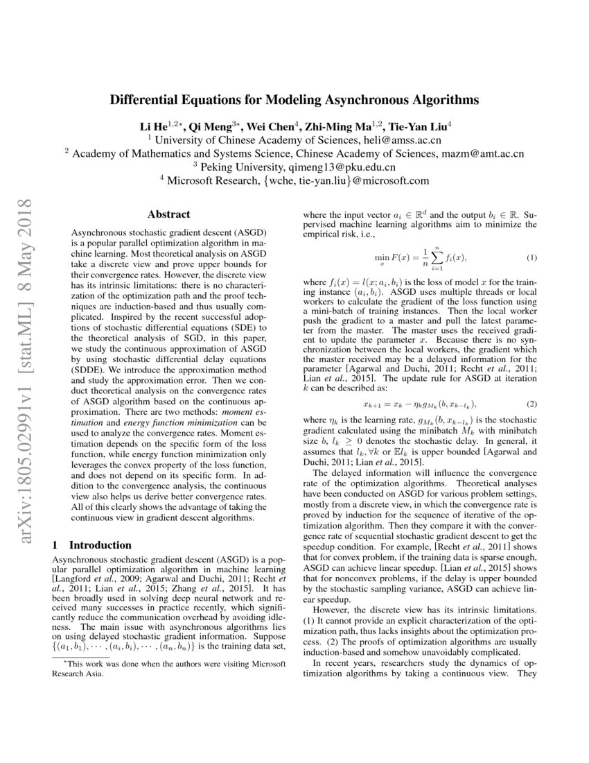 Differential Equations For Modeling Asynchronous Algorithms Deepai