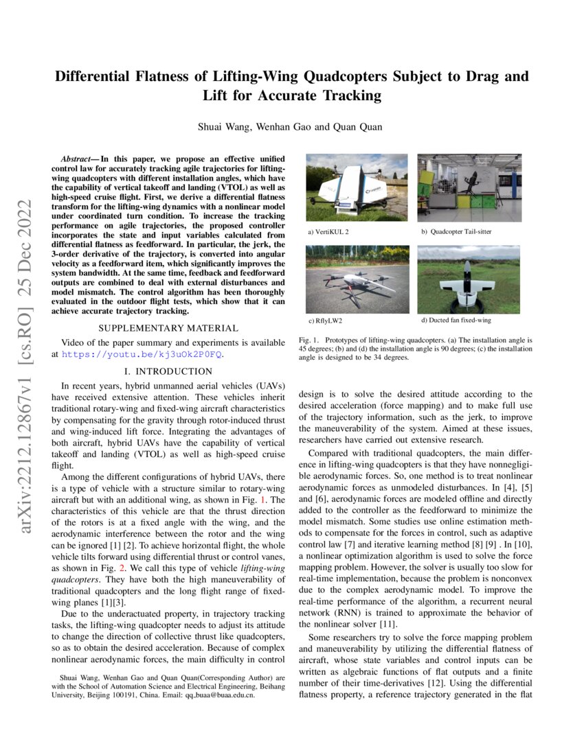 Differential Flatness of Lifting-Wing Quadcopters Subject to Drag and ...