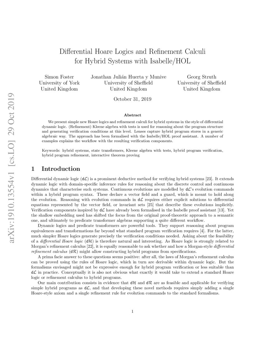 Differential Hoare Logics and Refinement Calculi for Hybrid Systems ...