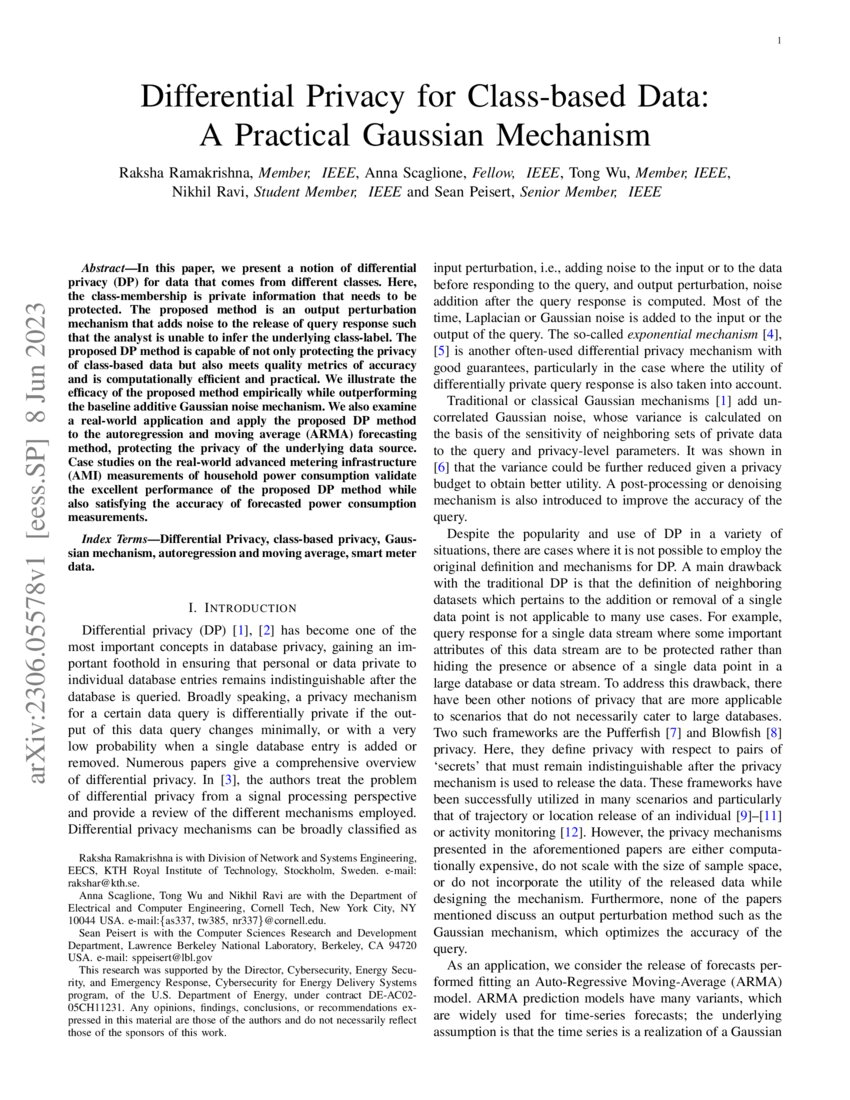 Differential Privacy For Class Based Data A Practical Gaussian