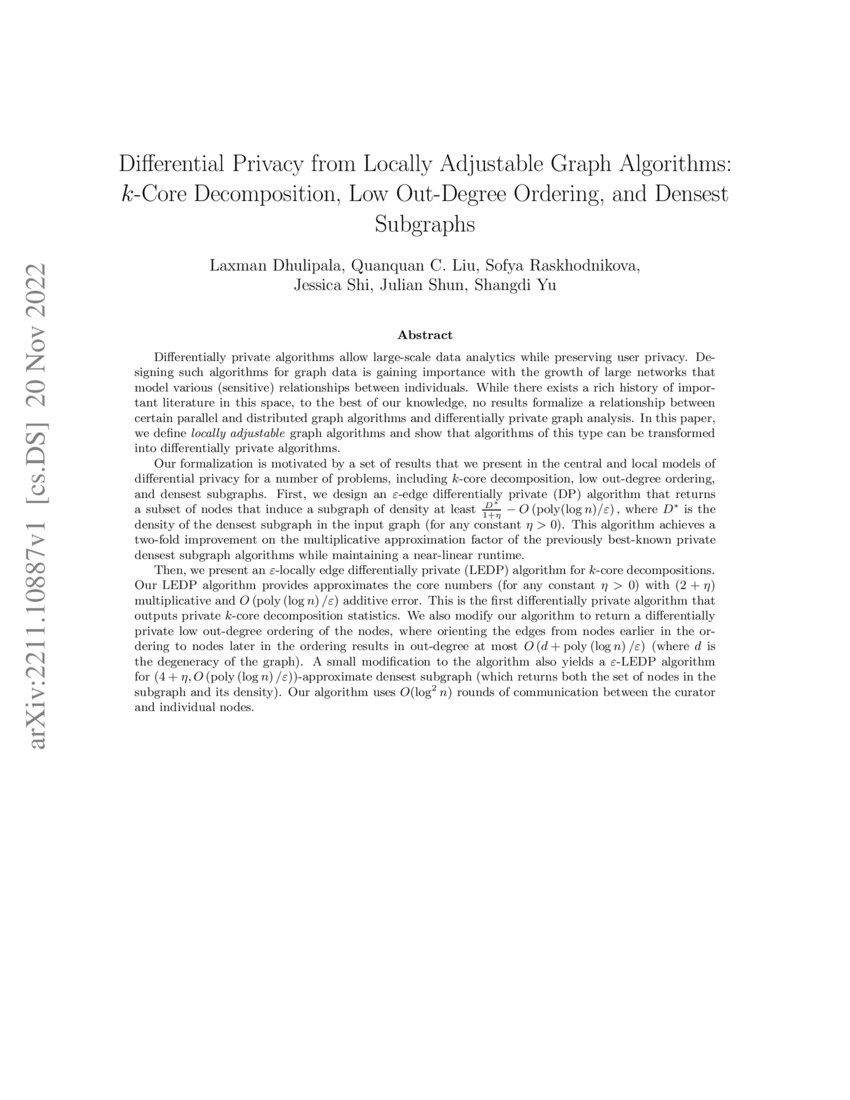 Differential Privacy from Locally Adjustable Graph Algorithms: k-Core Decomposition, Low Out ...