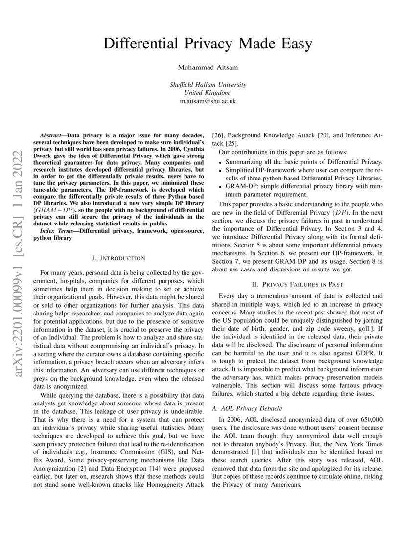 Differential Privacy Made Easy | DeepAI