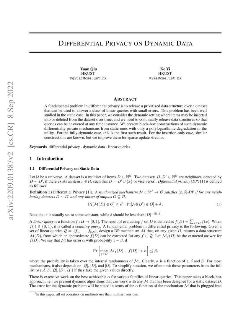 Differential Privacy on Dynamic Data | DeepAI