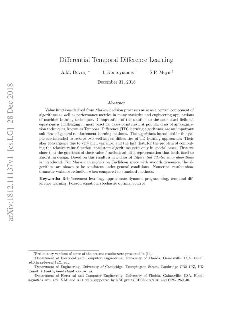Differential Temporal Difference Learning | DeepAI