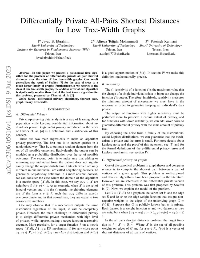 Differentially Private All Pairs Shortest Distances For Low Tree Width Graphs Deepai