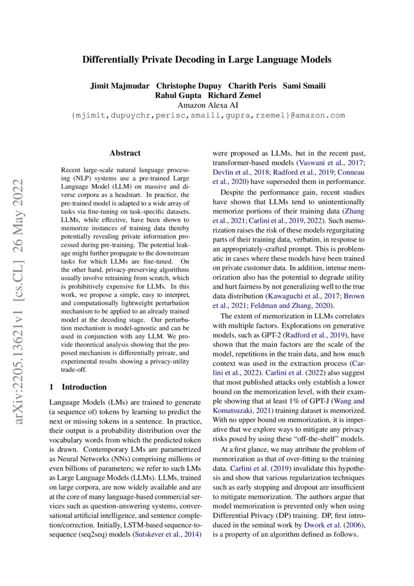 Differentially Private Decoding in Large Language Models | DeepAI