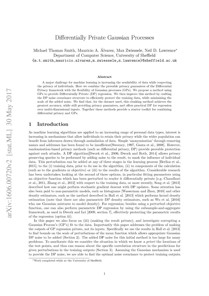 Differentially Private Gaussian Processes | DeepAI