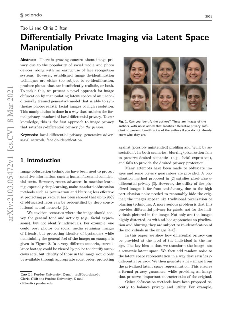 Differentially Private Imaging via Latent Space Manipulation | DeepAI