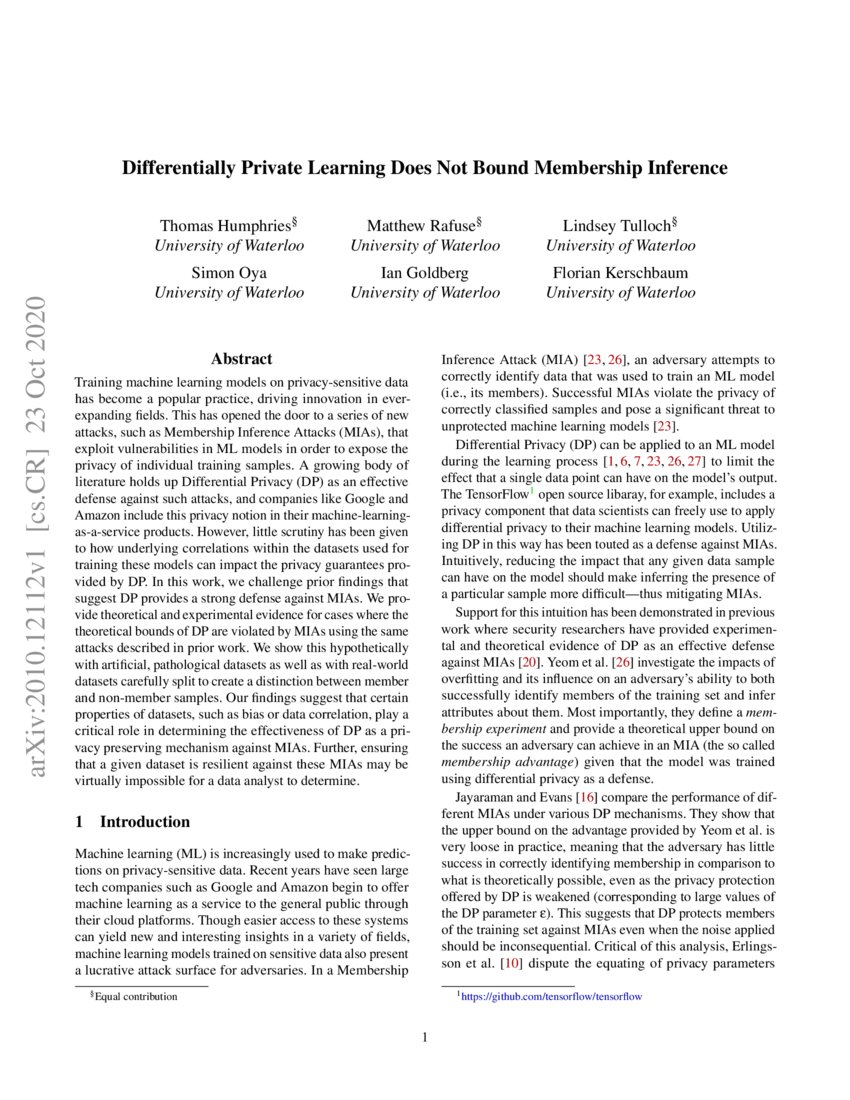 Differentially Private Learning Does Not Bound Membership Inference ... Differentially Private Learning Does Not Bound Membership Inference ...