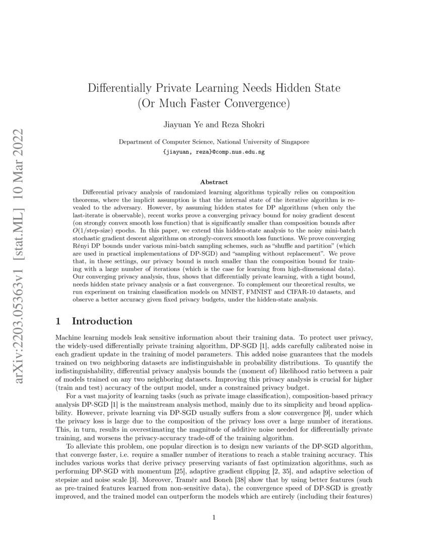 Differentially Private Learning Needs Hidden State (Or Much Faster ... Differentially Private Learning Needs Hidden State (Or Much Faster ...