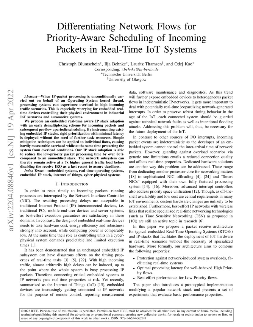 Differentiating Network Flows For Priority Aware Scheduling Of Incoming Packets In Real Time Iot