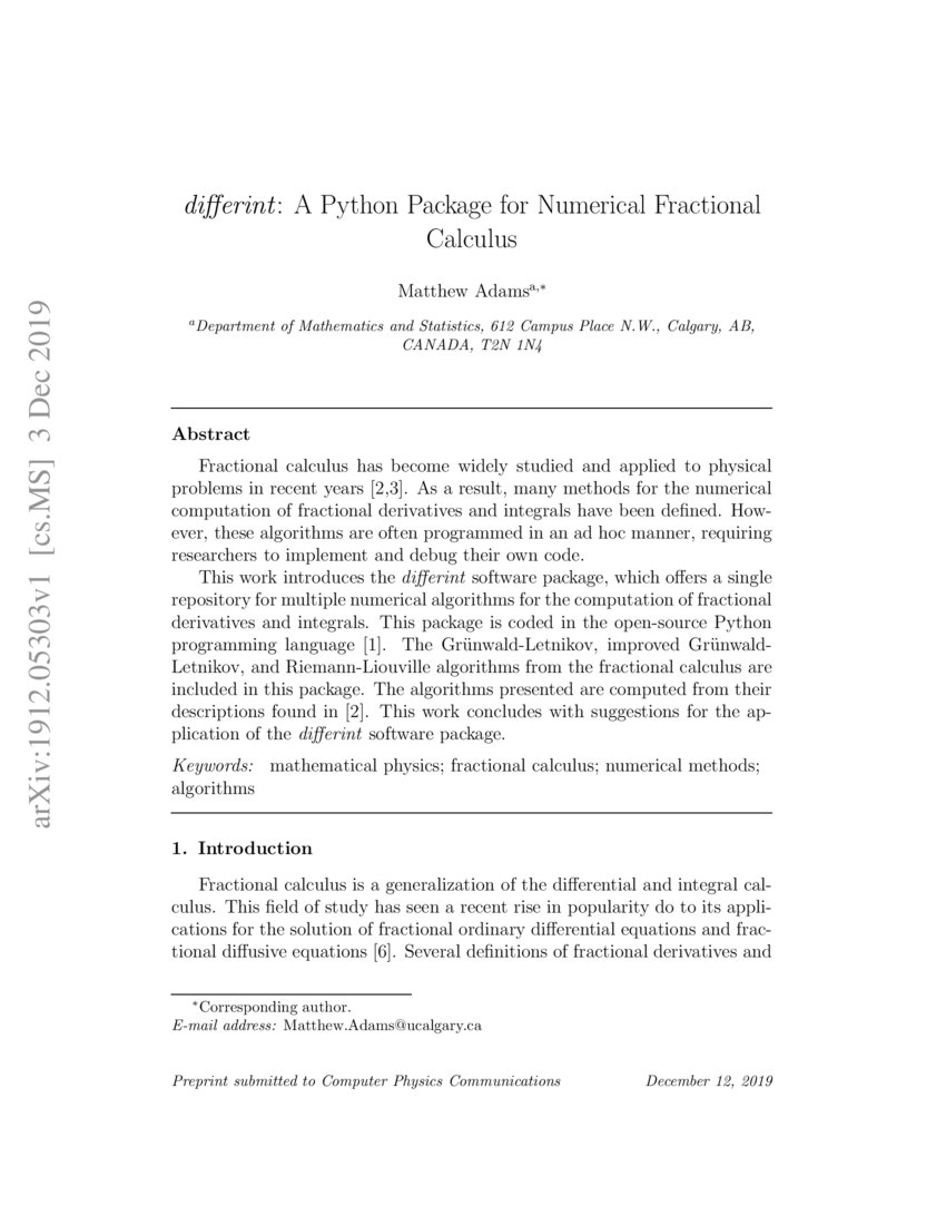differint: A Python Package for Numerical Fractional Calculus | DeepAI