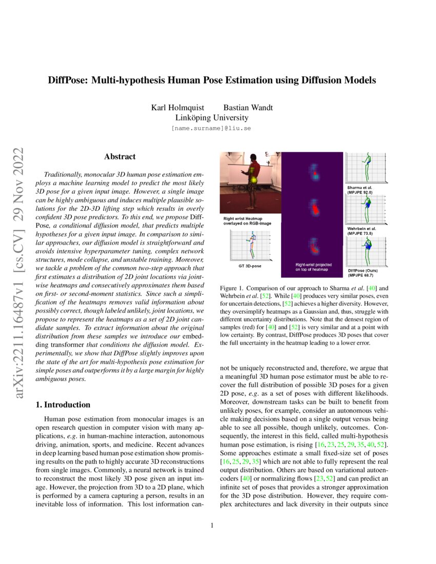 Diffpose Multi Hypothesis Human Pose Estimation Using Diffusion Models