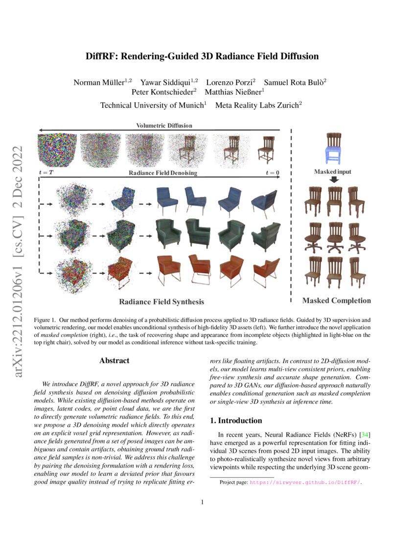 Diffrf Rendering Guided 3d Radiance Field Diffusion Deepai