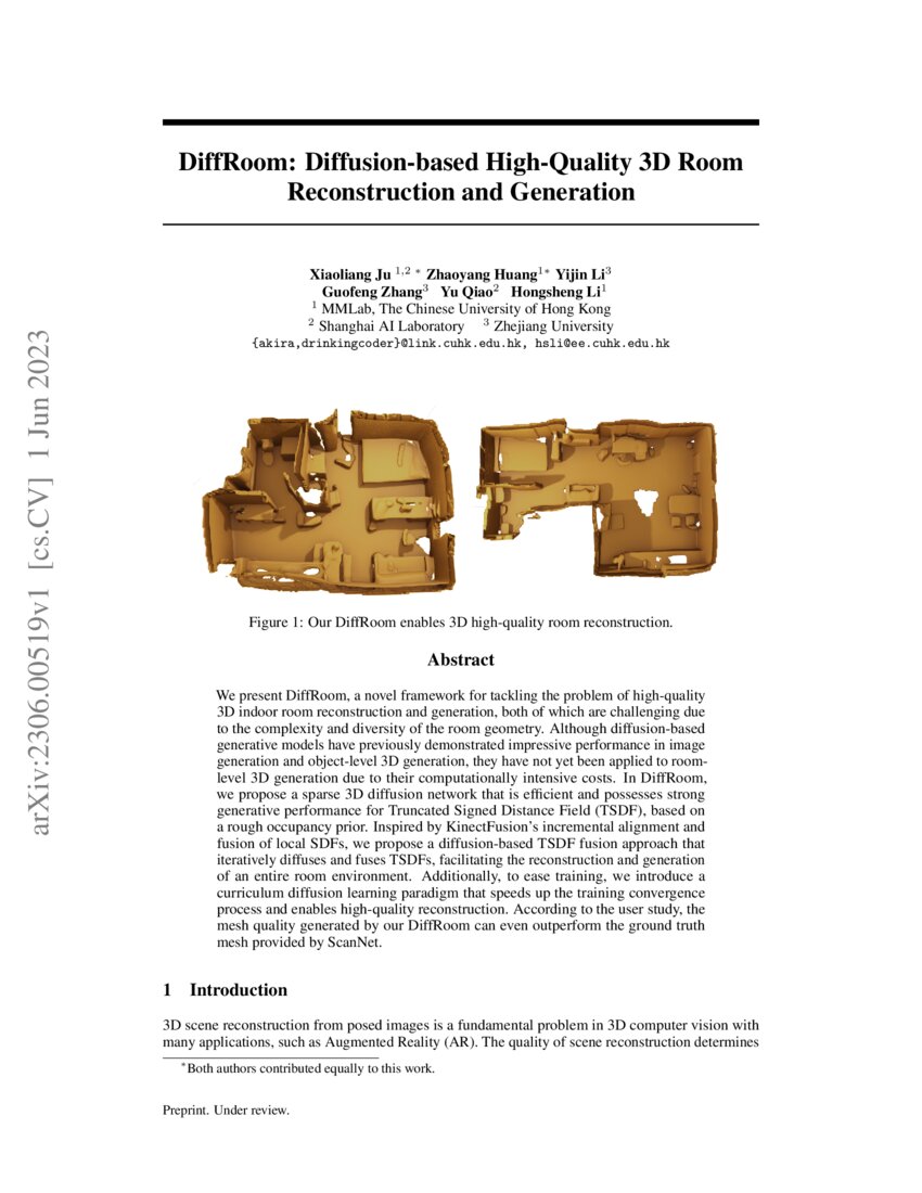 DiffRoom: Diffusion-based High-Quality 3D Room Reconstruction and Generation | DeepAI