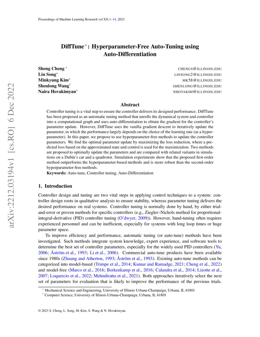 DiffTune^+: Hyperparameter-Free Auto-Tuning using Auto-Differentiation | DeepAI