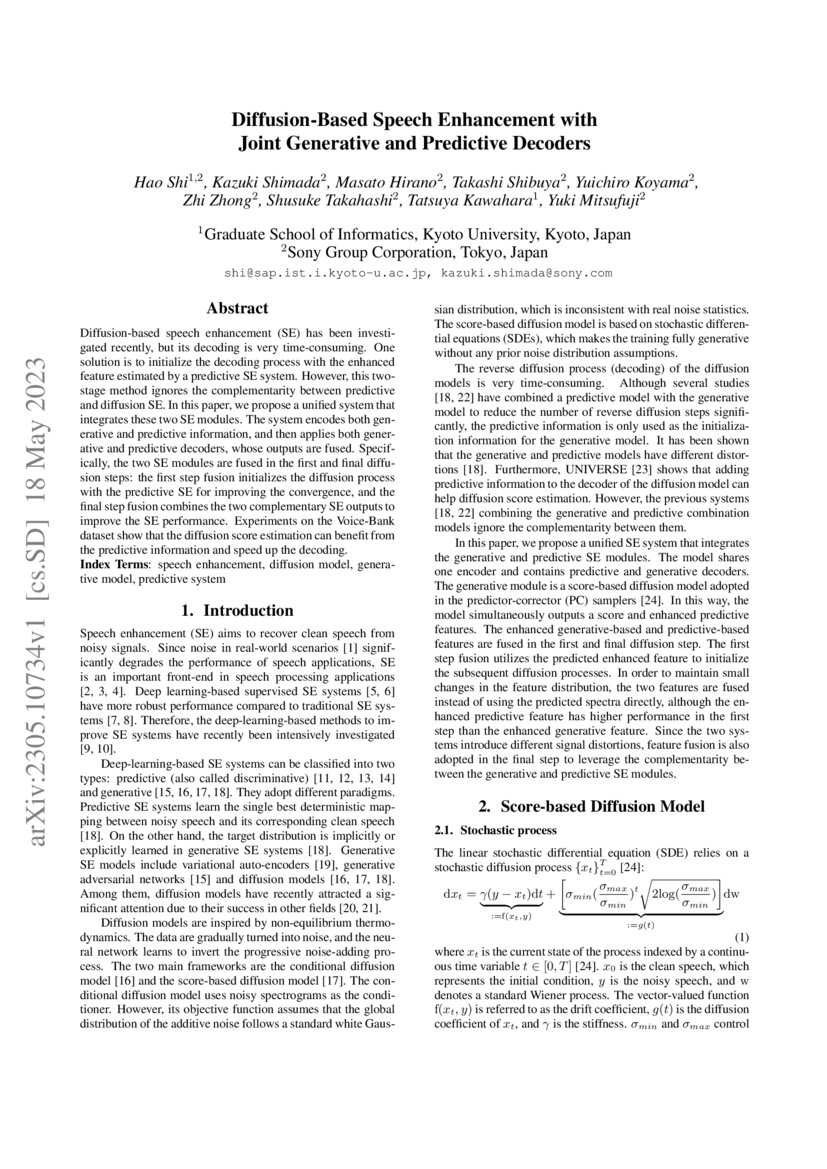 Diffusion-Based Speech Enhancement with Joint Generative and Predictive Decoders | DeepAI