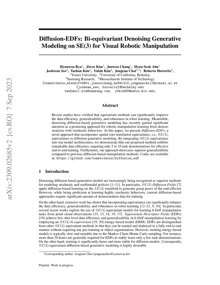 Diffusion-EDFs: Bi-equivariant Denoising Generative Modeling on SE(3 ... Diffusion-EDFs: Bi-equivariant Denoising Generative Modeling on SE(3 ...