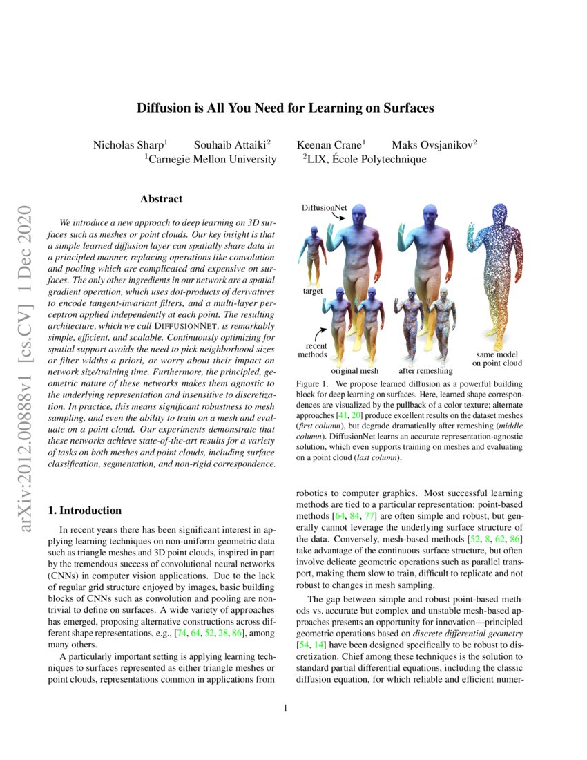 DiffusionNet: Discretization Agnostic Learning on Surfaces | DeepAI