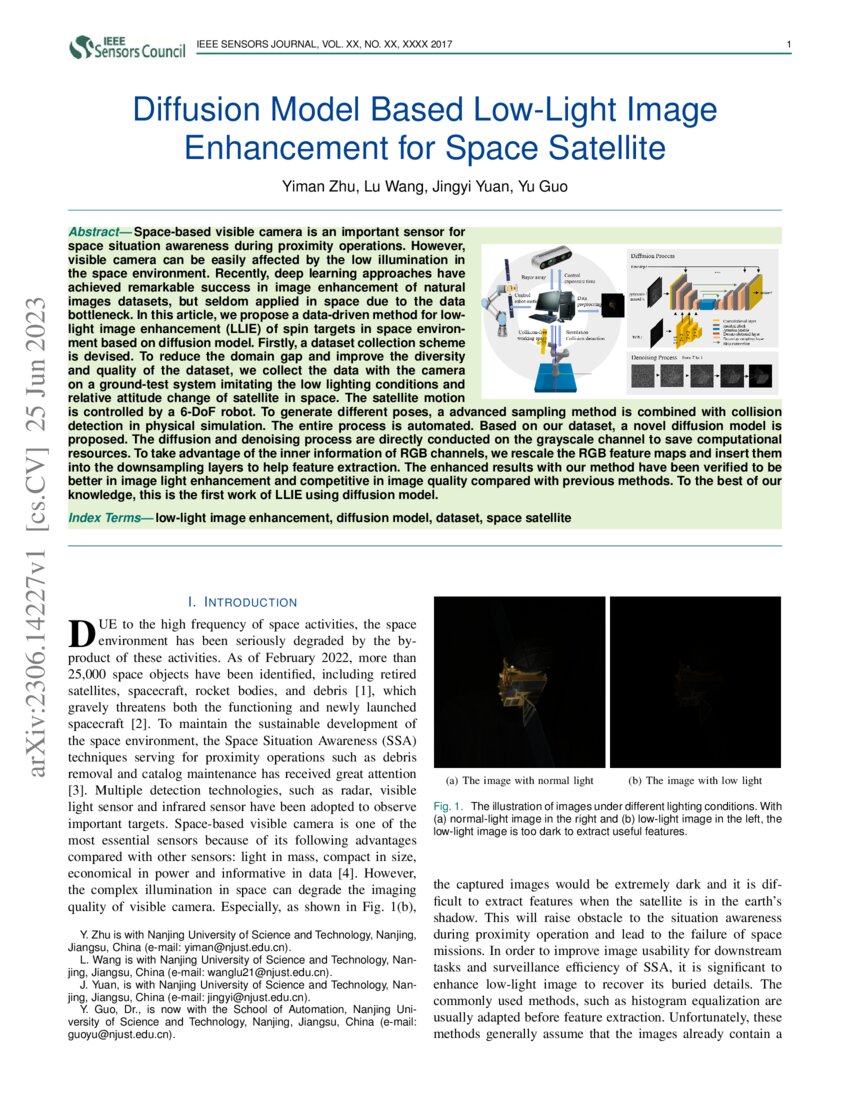 Diffusion Model Based Low-Light Image Enhancement for Space Satellite | DeepAI