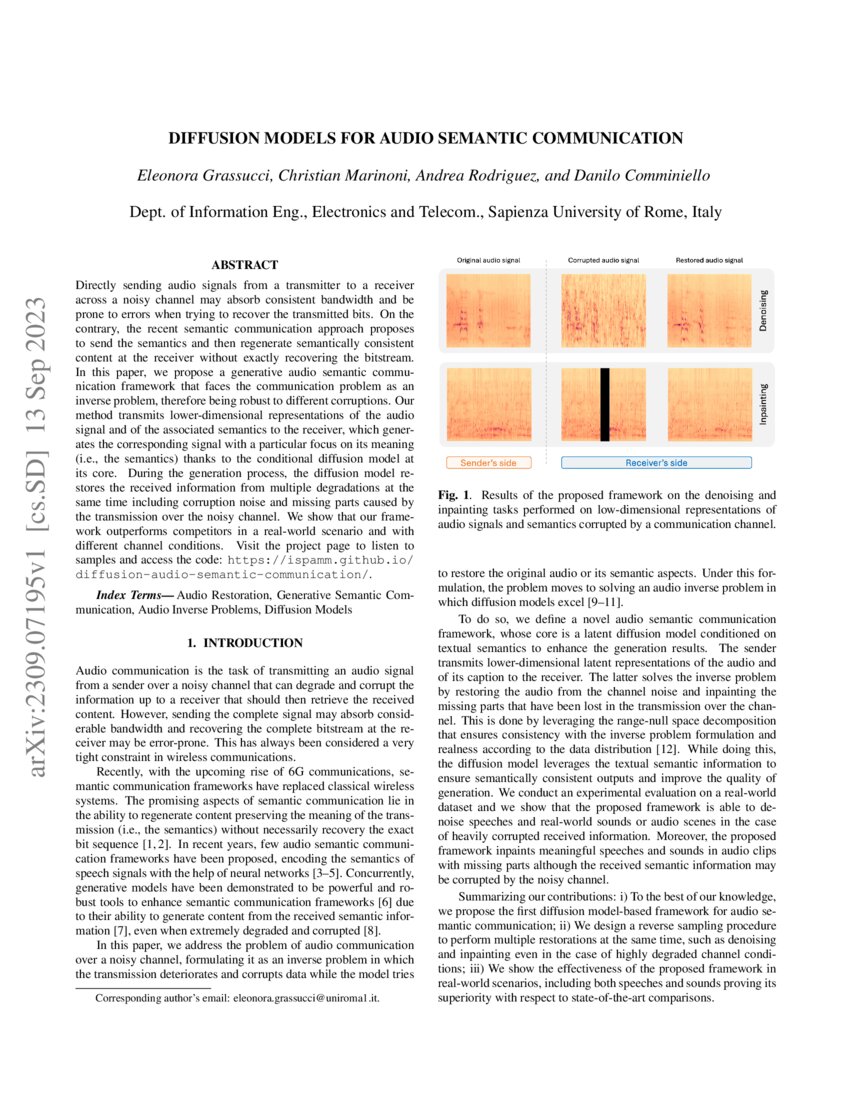 Diffusion models for audio semantic communication | DeepAI