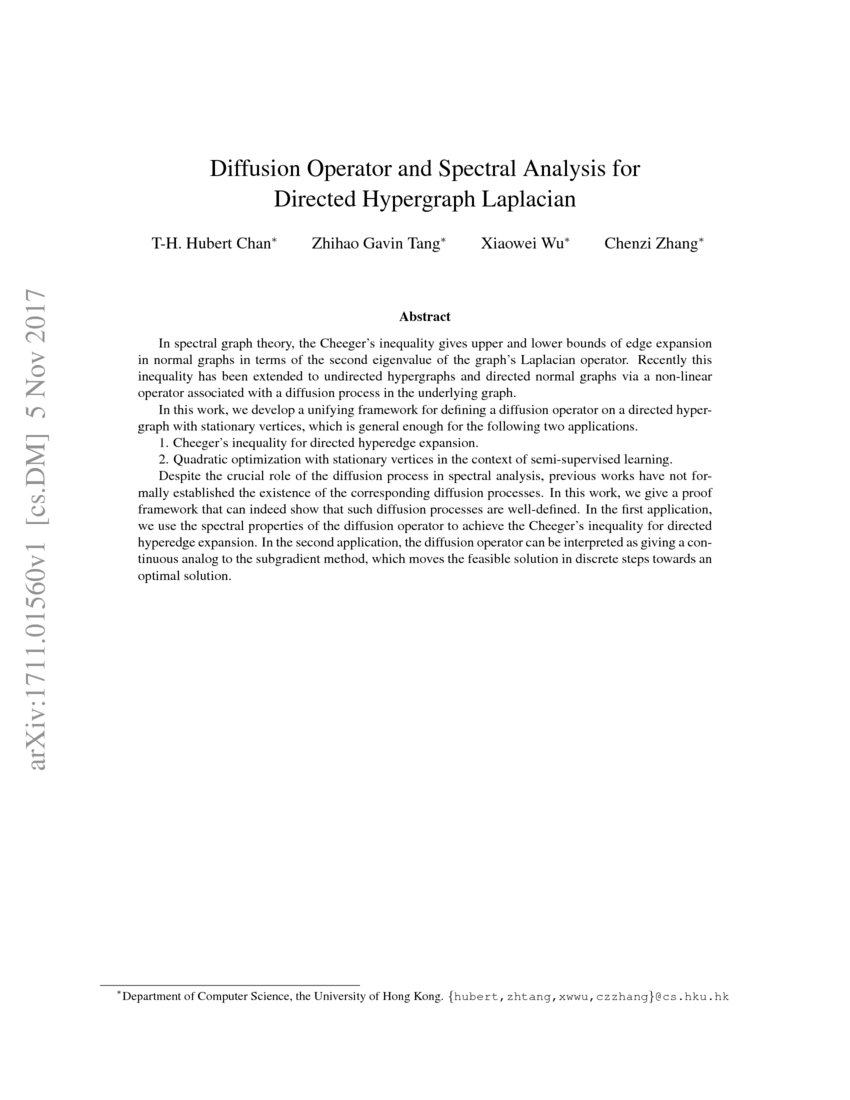Diffusion Operator and Spectral Analysis for Directed Hypergraph Laplacian | DeepAI