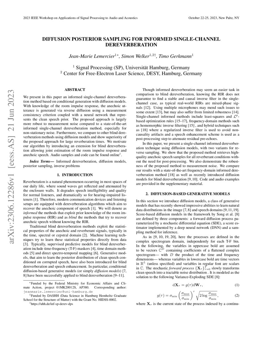 Diffusion Posterior Sampling for Informed Single-Channel Dereverberation | DeepAI