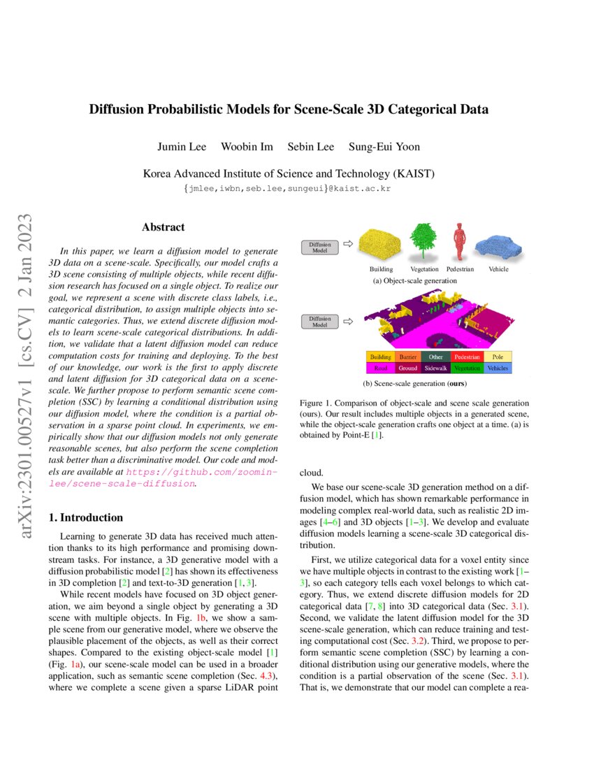 Diffusion Probabilistic Models for Scene-Scale 3D Categorical Data | DeepAI