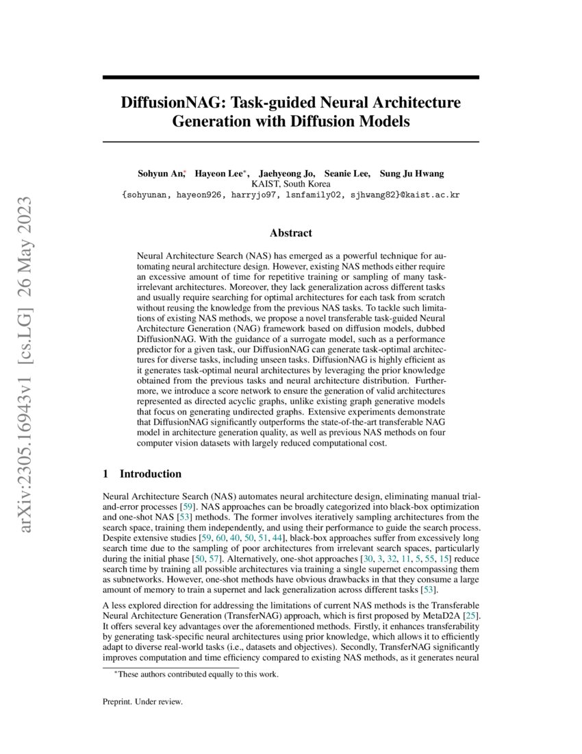 DiffusionNAG: Task-guided Neural Architecture Generation with Diffusion Models | DeepAI