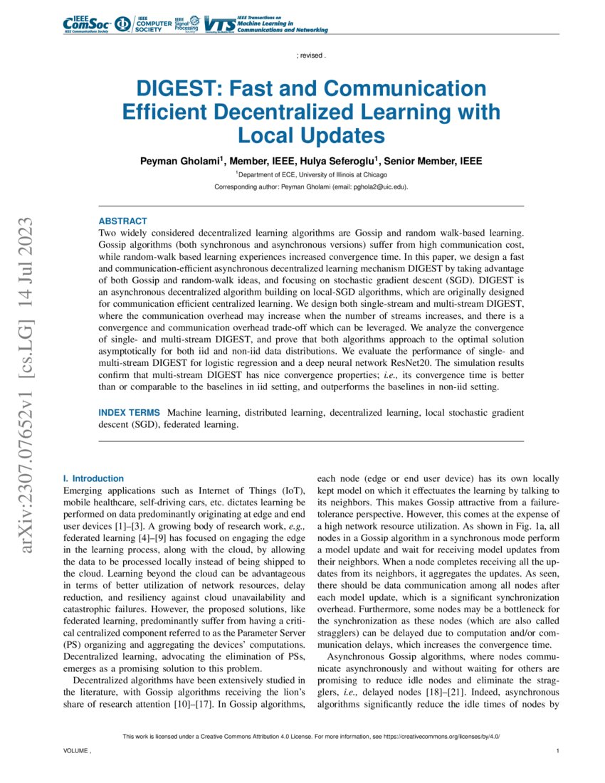 Digest Fast And Communication Efficient Decentralized Learning With