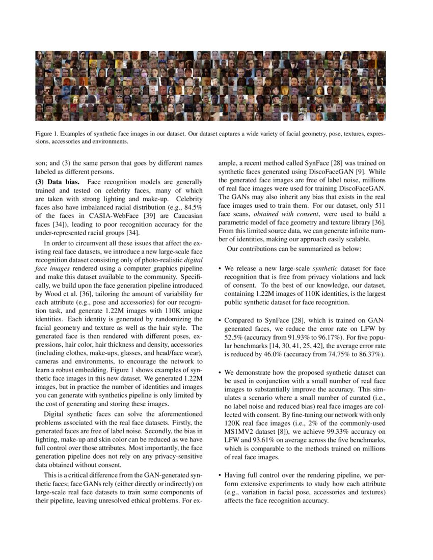 DigiFace-1M: 1 Million Digital Face Images for Face Recognition | DeepAI