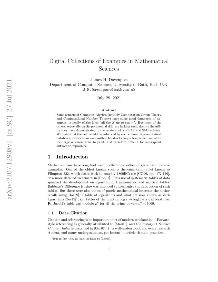 Digital Collections of Examples in Mathematical Sciences | DeepAI