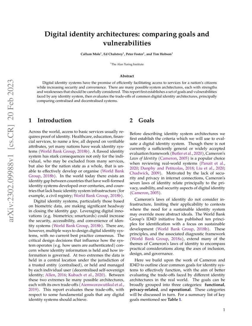 Digital identity architectures: comparing goals and vulnerabilities | DeepAI