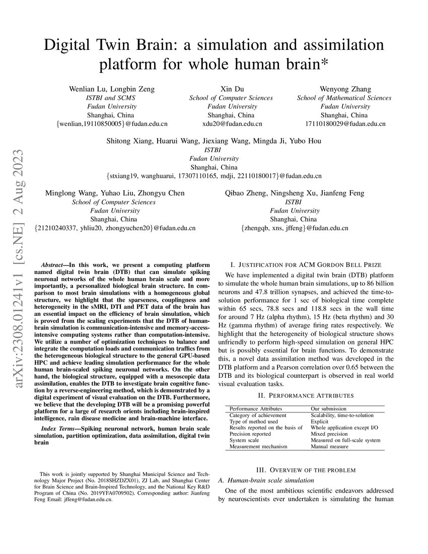 Digital Twin Brain: a simulation and assimilation platform for whole human brain | DeepAI
