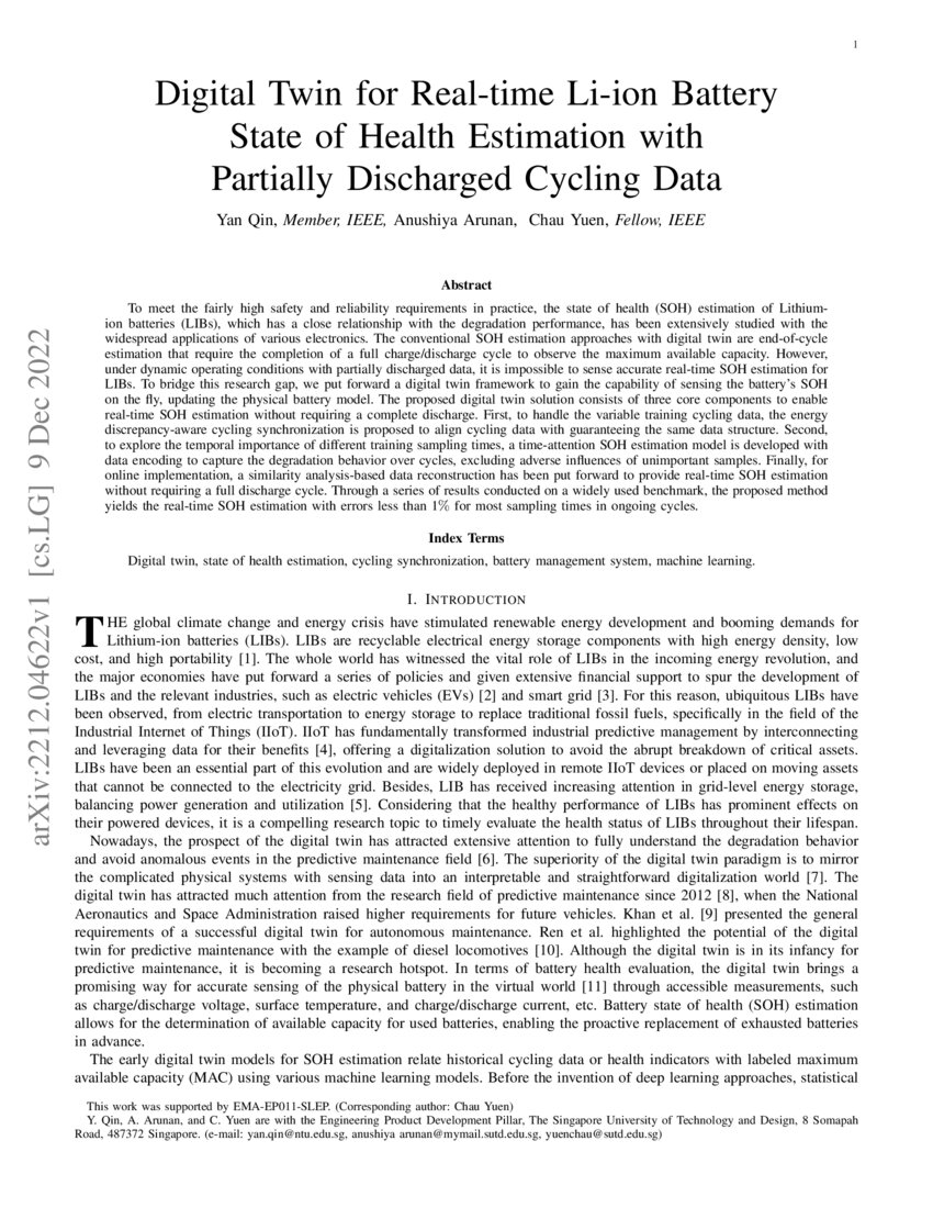 Digital Twin For Real Time Li Ion Battery State Of Health Estimation
