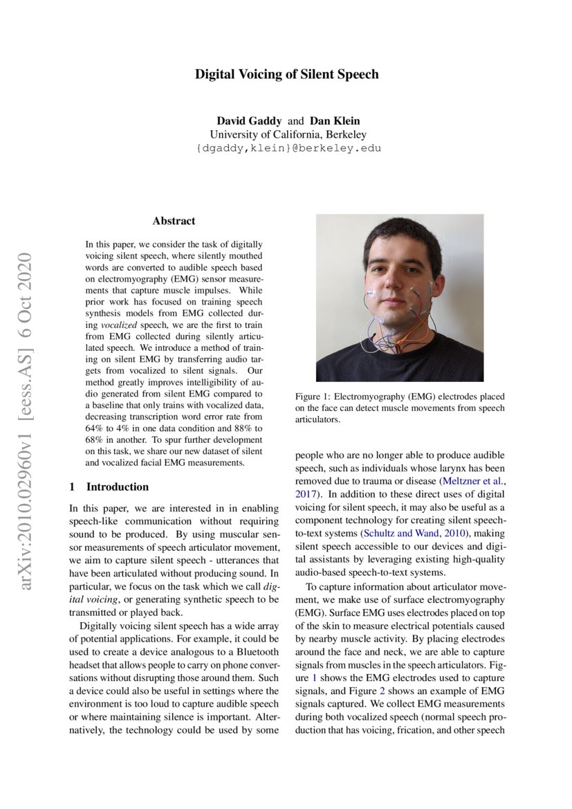 Digital Voicing of Silent Speech | DeepAI