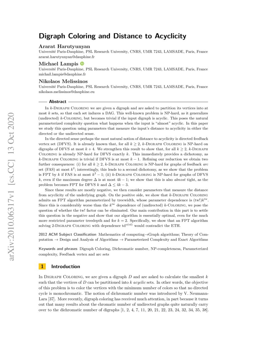 Digraph Coloring and Distance to Acyclicity | DeepAI