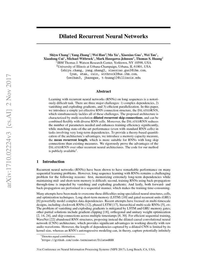Dilated Recurrent Neural Networks Deepai