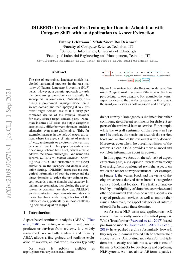 DILBERT: Customized Pre-Training for Domain Adaptation withCategory ...