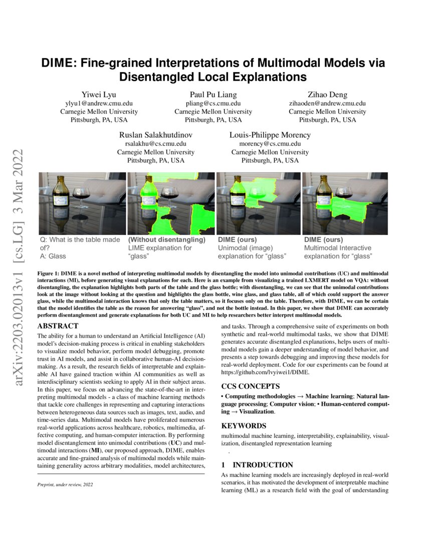 Dime Fine Grained Interpretations Of Multimodal Models Via Disentangled Local Explanations Deepai