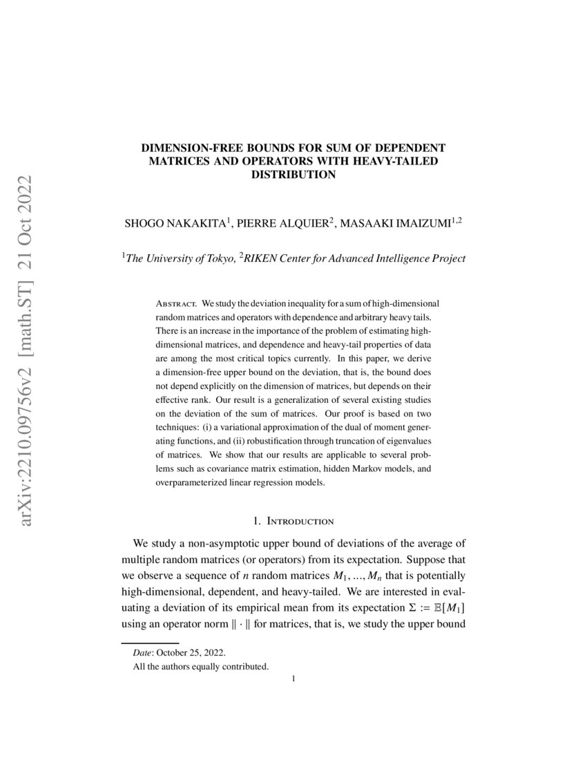 Dimension Free Bounds For Sum Of Dependent Matrices And Operators With Heavy Tailed Distribution