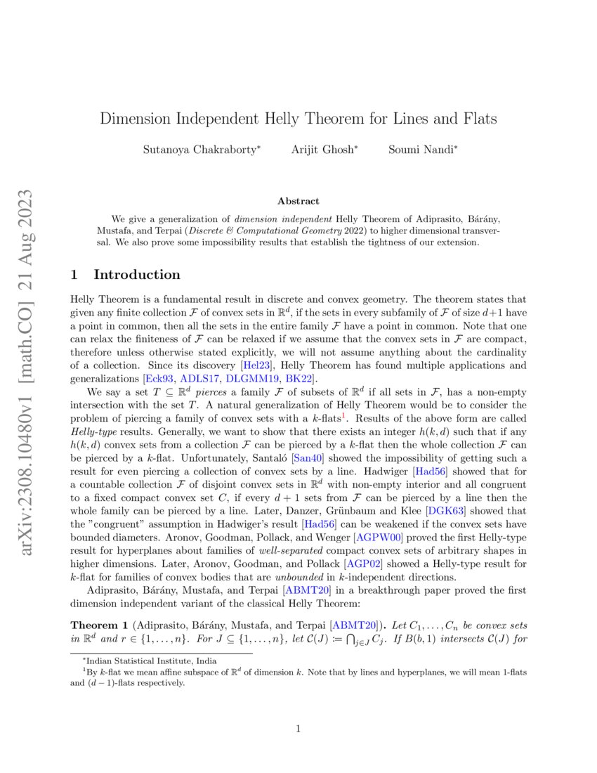 Dimension Independent Helly Theorem for Lines and Flats | DeepAI